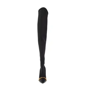 Moschino Leather Over The Knee Boots With Gold Logo Detail