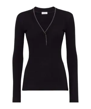 Brunello Cucinelli Monili Bead-embellished V-neck Jumper