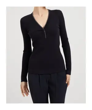 Brunello Cucinelli Monili Bead-embellished V-neck Jumper