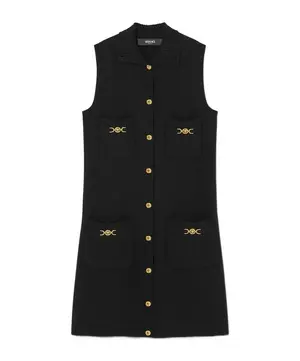 Versace Sleeveless Button-up Knitted Mini Dress With Medusa '95 Hardware