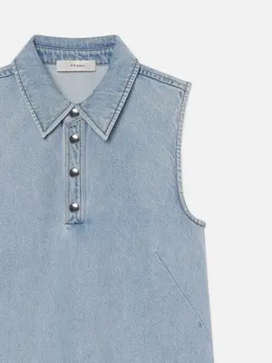 FRAME Pointed Collar Sleeveless Denim Dress