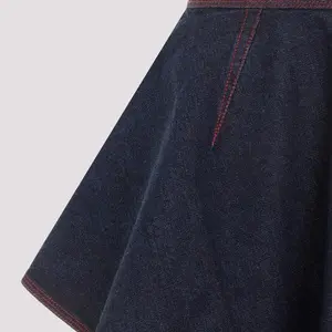 Alaïa Asymmetrical Denim Skirt With Contrast Stitching - Blue