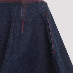 Alaïa Asymmetrical Denim Skirt With Contrast Stitching - Blue
