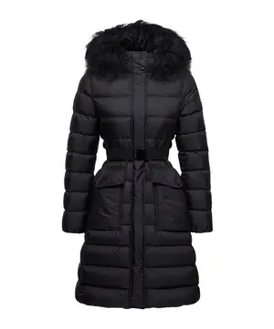 Moncler Khloesse Hooded Long Down Coat With Fur Trim - Black