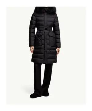 Moncler Khloesse Hooded Long Down Coat With Fur Trim - Black