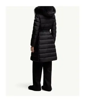 Moncler Khloesse Hooded Long Down Coat With Fur Trim - Black