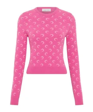 MARINE SERRE Moon Jacquard Knitted Sweater - Pink