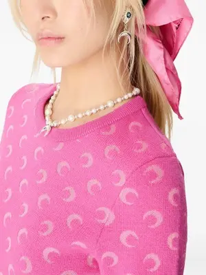 MARINE SERRE Moon Jacquard Knitted Sweater - Pink