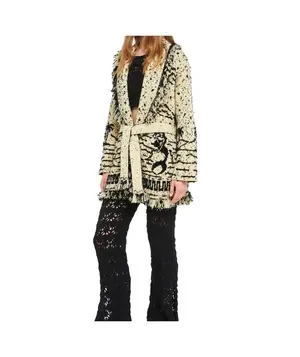 Alanui Ocean Whispers Cardigan With Geometric Motif And Fringed Edges