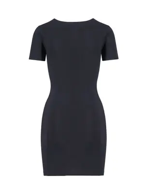 Miu Miu Stretch Jersey Logo Embellished Mini Dress