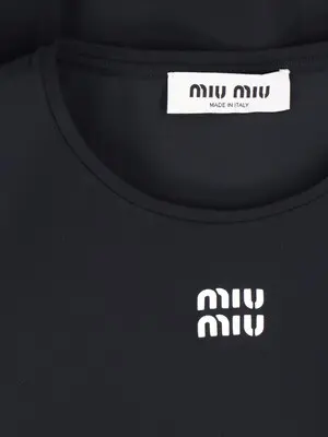 Miu Miu Stretch Jersey Logo Embellished Mini Dress