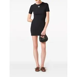 Miu Miu Stretch Jersey Logo Embellished Mini Dress