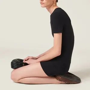 Miu Miu Stretch Jersey Logo Embellished Mini Dress