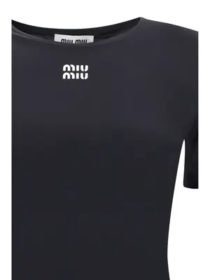 Miu Miu Stretch Jersey Logo Embellished Mini Dress