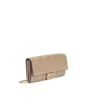 Fendi Ff Motif Baguette Continental Chain-linked Wallet - Nude
