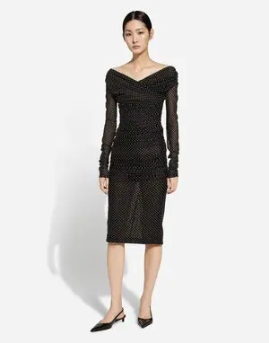 Dolce & Gabbana Polka Dot Printed Midi Tulle Dress