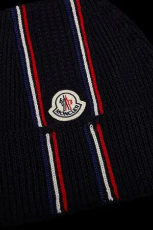 Moncler Logo Patch Ribbed Wool Beanie
