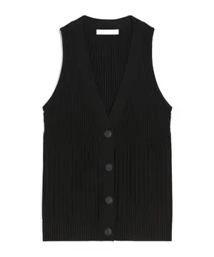 Max Mara Cotton Yarn And Viscose Crepe Ribbed V-neck Gilet - Black