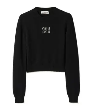 Miu Miu Cropped Knit Sweater With Logo Embellishment
