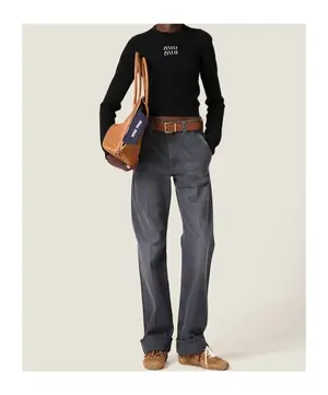 Miu Miu Cropped Knit Sweater With Logo Embellishment