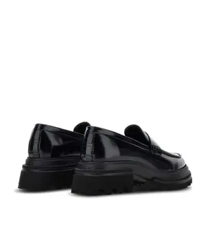 Hogan Polished Leather Loafers With Serrated Sole - Black
