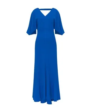 Victoria Beckham V-neck Dress With Buckled Shoulder Straps And Flared Hem