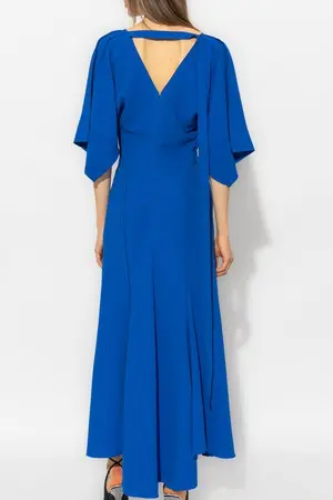 Victoria Beckham V-neck Dress With Buckled Shoulder Straps And Flared Hem