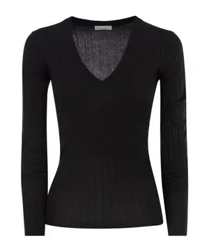 Brunello Cucinelli Long Sleeve V-neck Ribbed Jumper