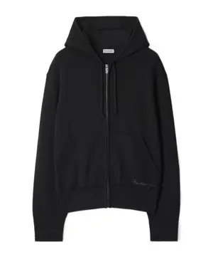 Burberry Burberry Zip-Up Drawstring Hoodie With Embroidered Logo Black
