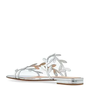 GIANVITO ROSSI Flavia Leaf Motif Flat Slides - Silver