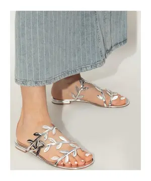GIANVITO ROSSI Flavia Leaf Motif Flat Slides - Silver