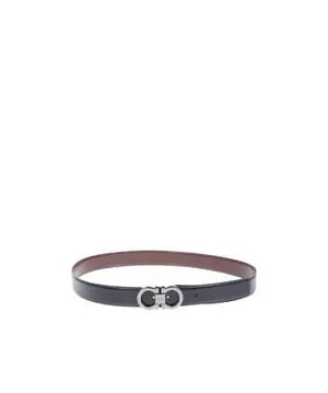 FERRAGAMO Double Gancini Logo Belt - Black