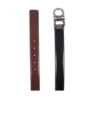 FERRAGAMO Double Gancini Logo Belt - Black