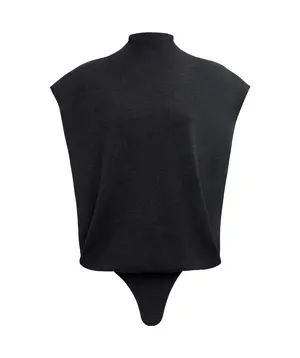 Alaïa Wool Knit Jumpsuit With Hat Sleeves - Black