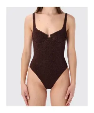 Oseree Lurex Thread One-piece Swimsuit - Chocolate