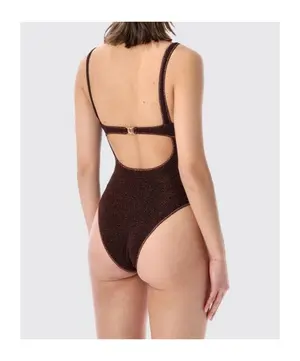 Oseree Lurex Thread One-piece Swimsuit - Chocolate