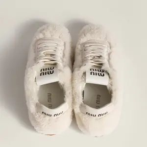 Miu Miu Plume Shearling Lace-up Sneakers - White