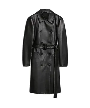 Sportmax Double-breasted Belted Leather Coat - Black