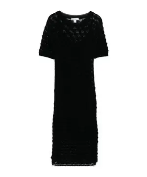 Alaïa Lace Midi Dress With Short Sleeves - Black