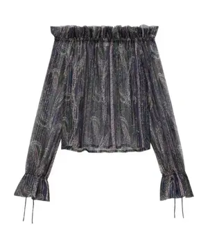 Saint Laurent Off-the-shoulder Ruffled Blouse - Indigo