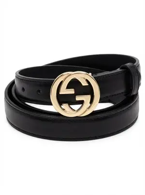 Gucci Blondie Thin Belt With Interlocking G Buckle - Black
