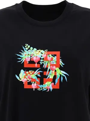Givenchy 4g Flower Printed Crewneck T-shirt - Black