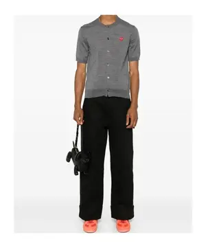 Play Comme Des Garcon Heart Appliqué Wool Cardigan - Gray