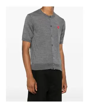 Play Comme Des Garcon Heart Appliqué Wool Cardigan - Gray