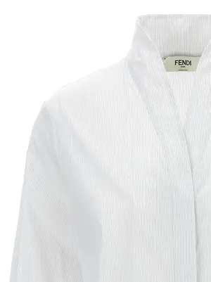 Fendi Long Sleeve V-neck Striped Shirt - White