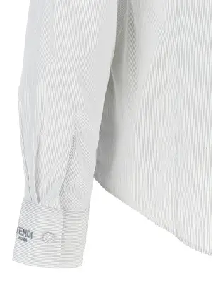 Fendi Long Sleeve V-neck Striped Shirt - White
