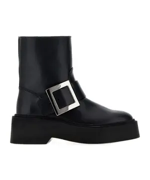 ROGER VIVIER Buckled Chunky Sole Ankle Boots - Black