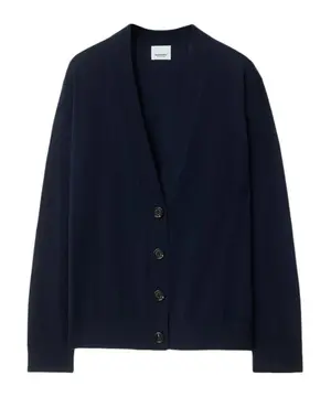 Burberry Wool V-neck Cardigan - Navy