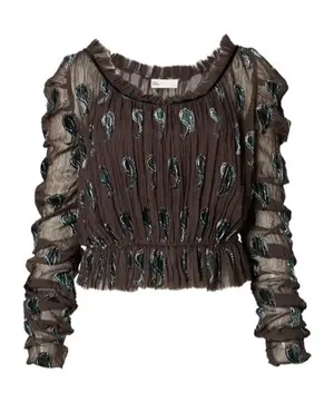 Tory Burch Tory Burch Ruched Velvet Top With Raw Edge Ruffles Black