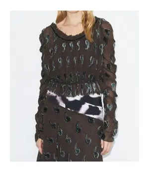Tory Burch Ruched Velvet Top With Raw Edge Ruffles - Black